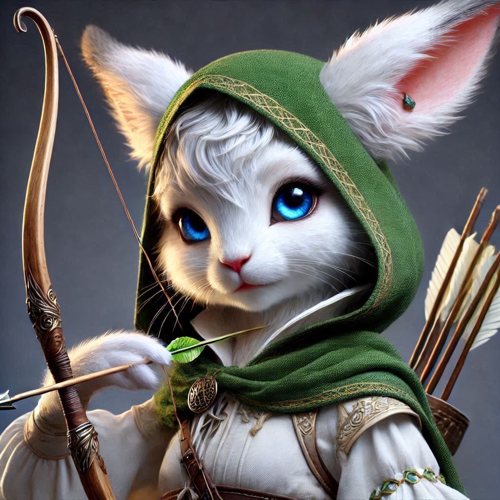 File:-ai-A realistic full-body image of a fey rabbit archer with white ...