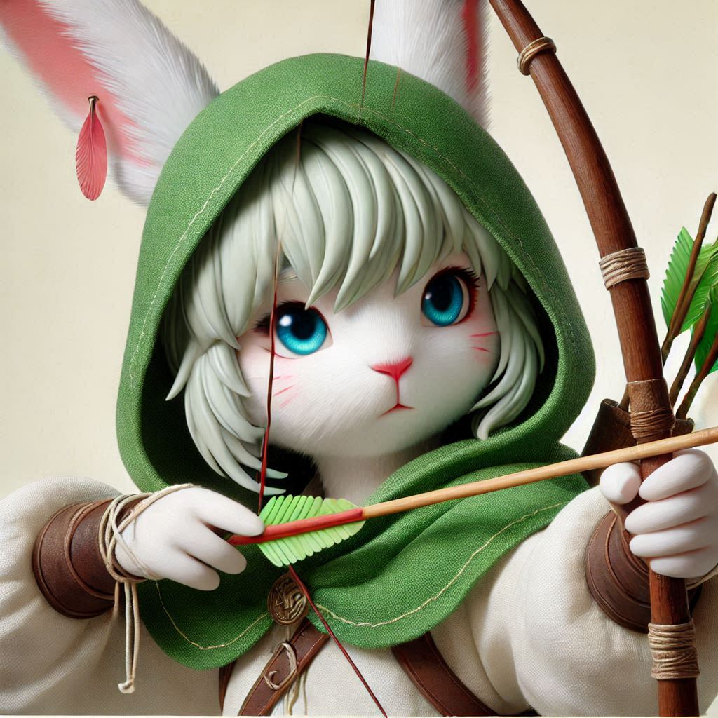 File:-ai-Studio Ghibli style fey rabbit archer with a green hood, white ...